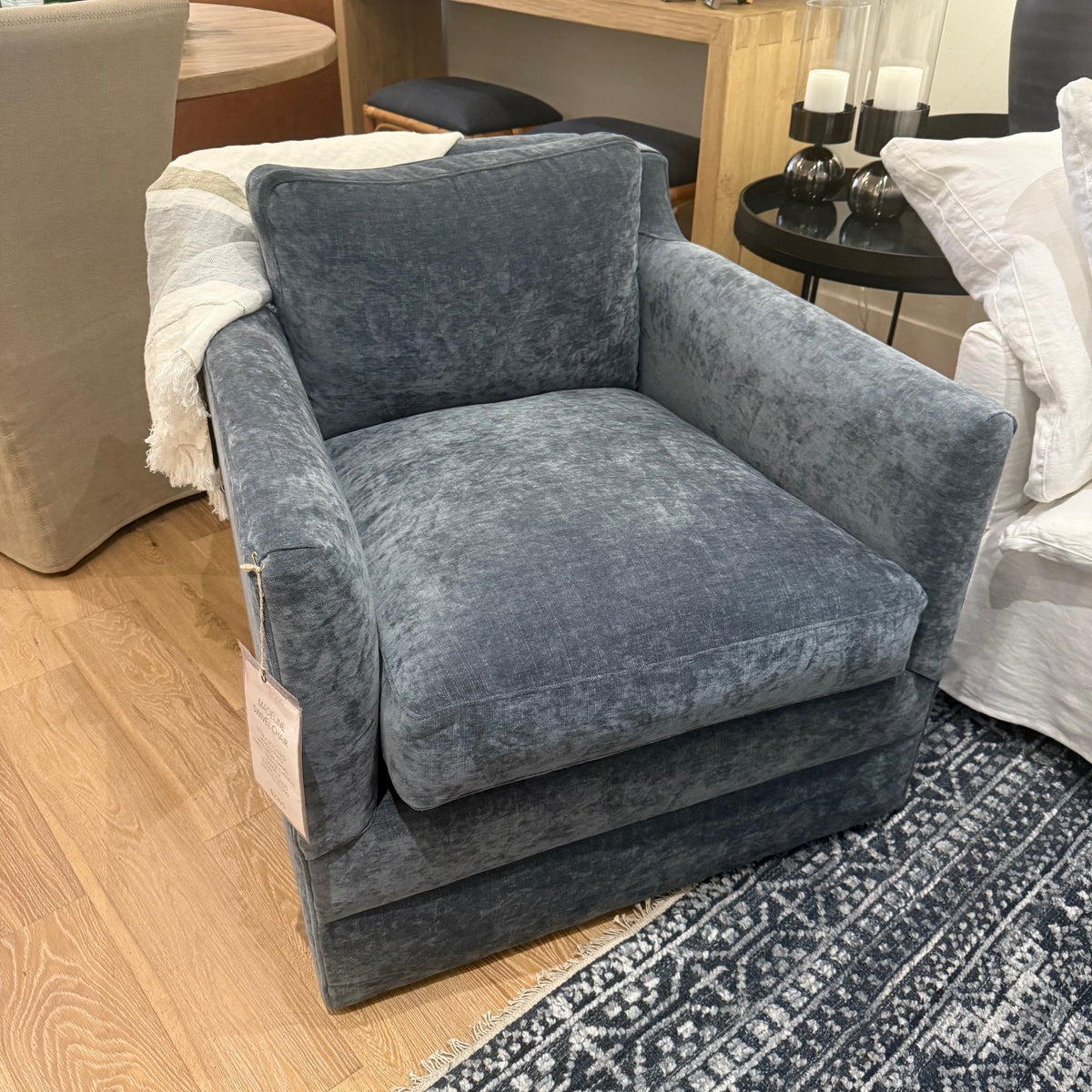 Madeline Swivel Chair - Chenille Federal Blue – Celadon House